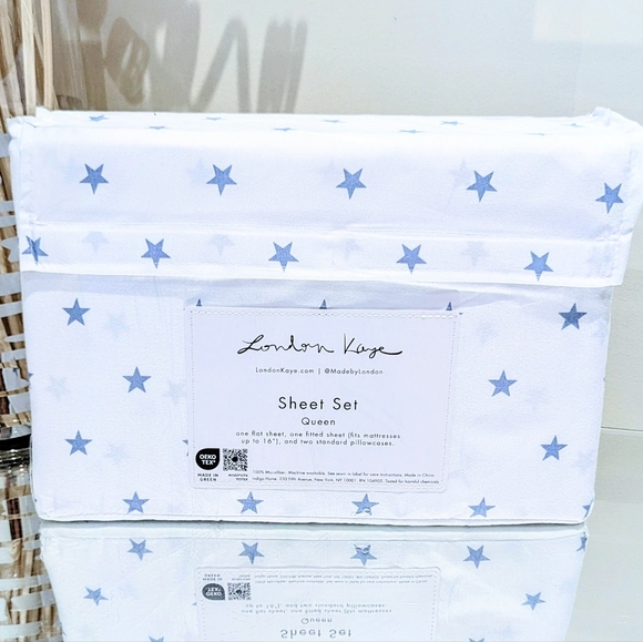 London Kaye | Bedding | New London Kaye Blue Stars Queen Sheet Set ...